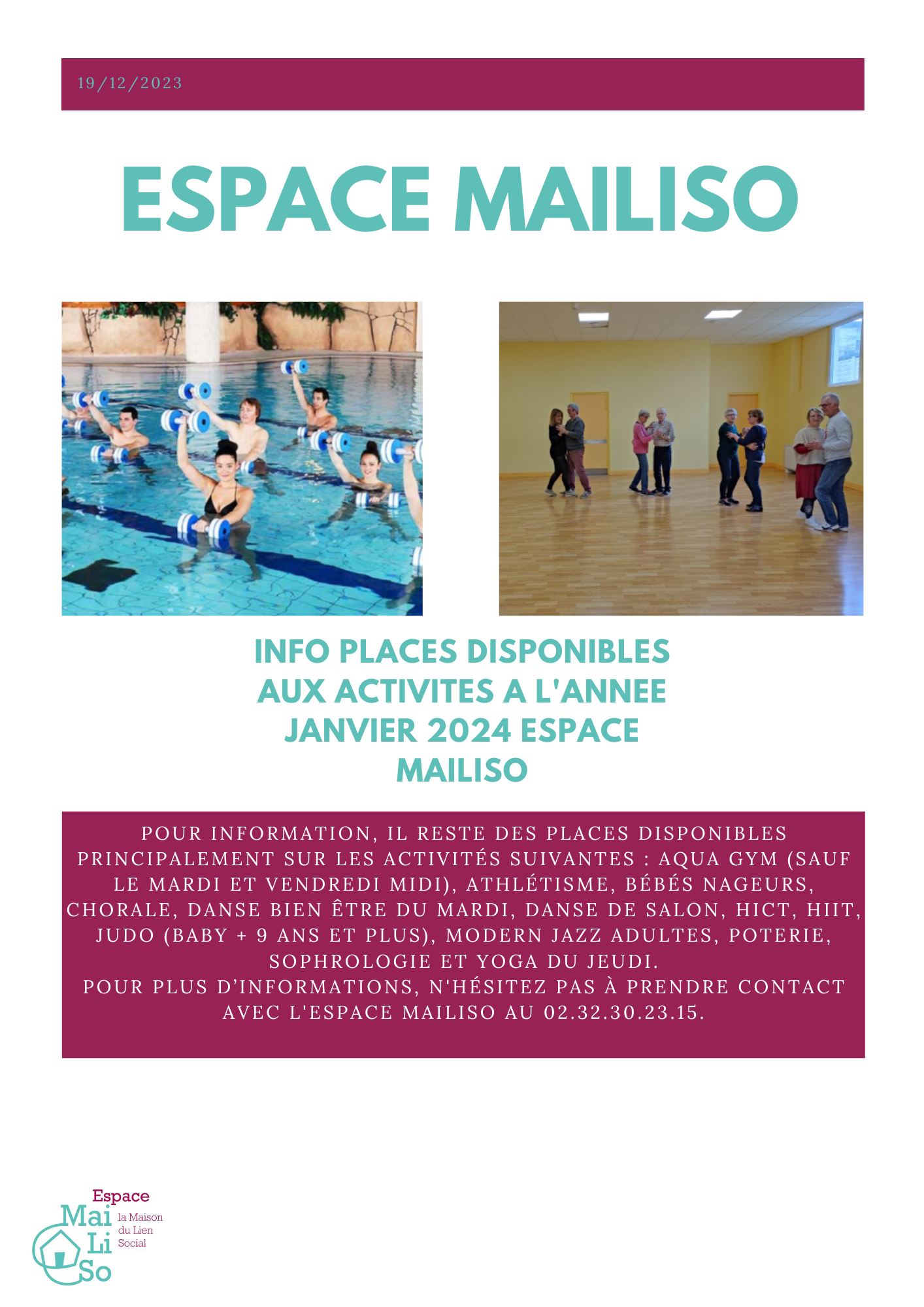 Info places disponibles aux activites – Espace Maliso