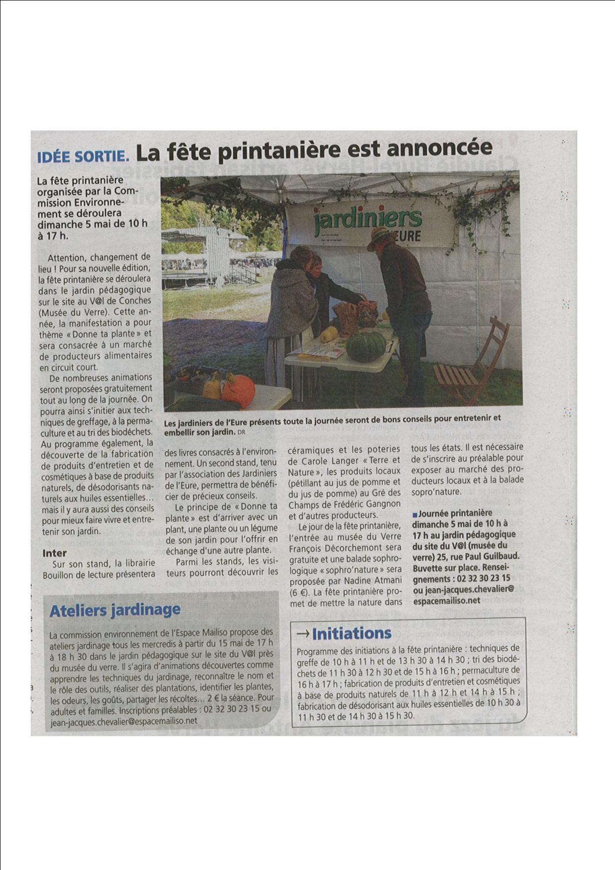 Fête printanière dimanche 5 mai 2024 Commission environnement Espace ...