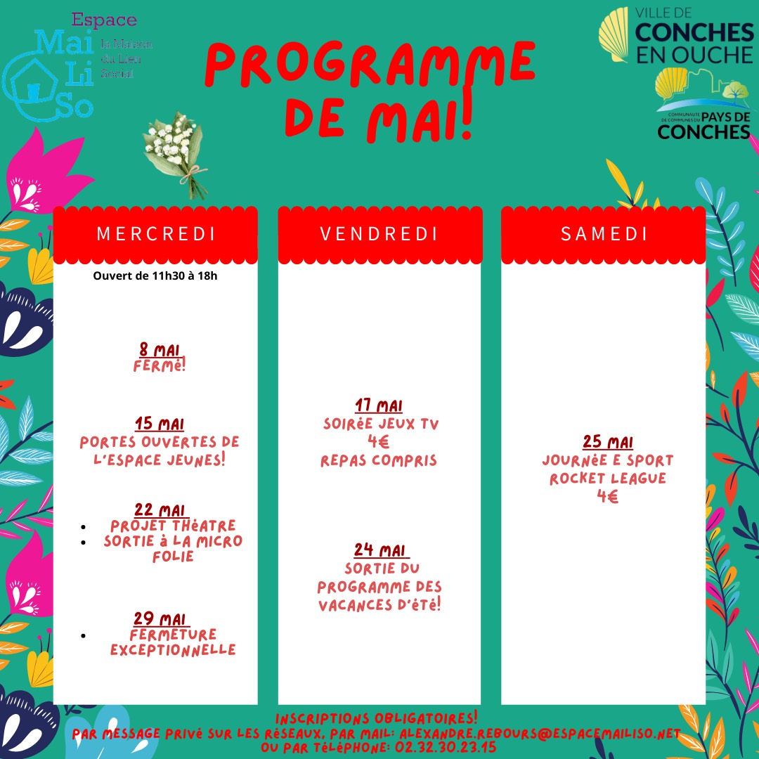 Programme espace jeune du 15 au 25 mai ! – Espace Maliso