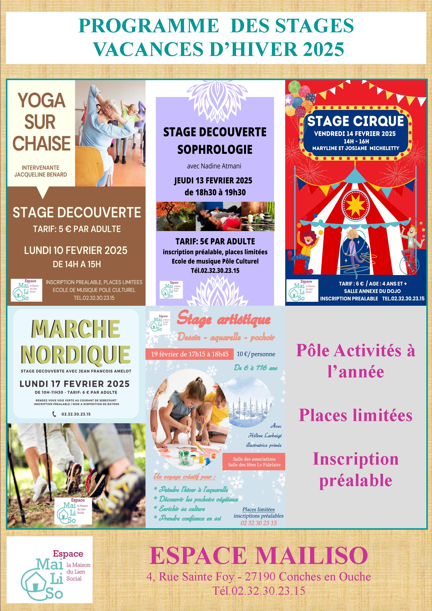 Stages vacances hiver 2025 pôle activités à l’année Espace MaiLiSo ...